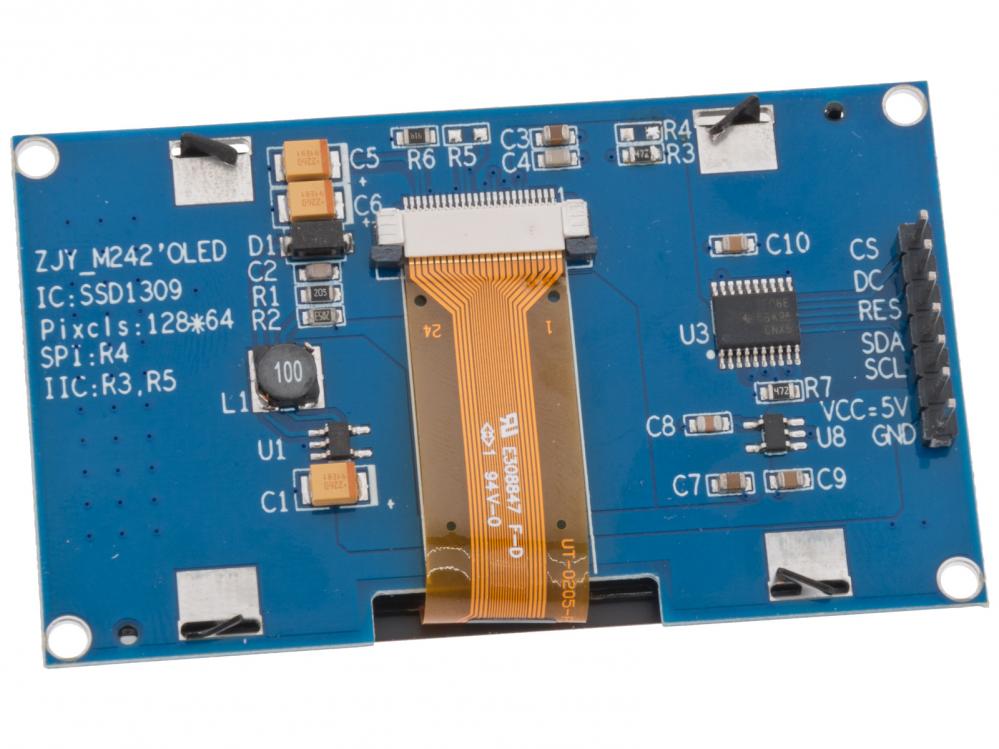 Köp LCD OLED 2.42" 128x64px SPI/I2C grön till rätt pris @ electrokit