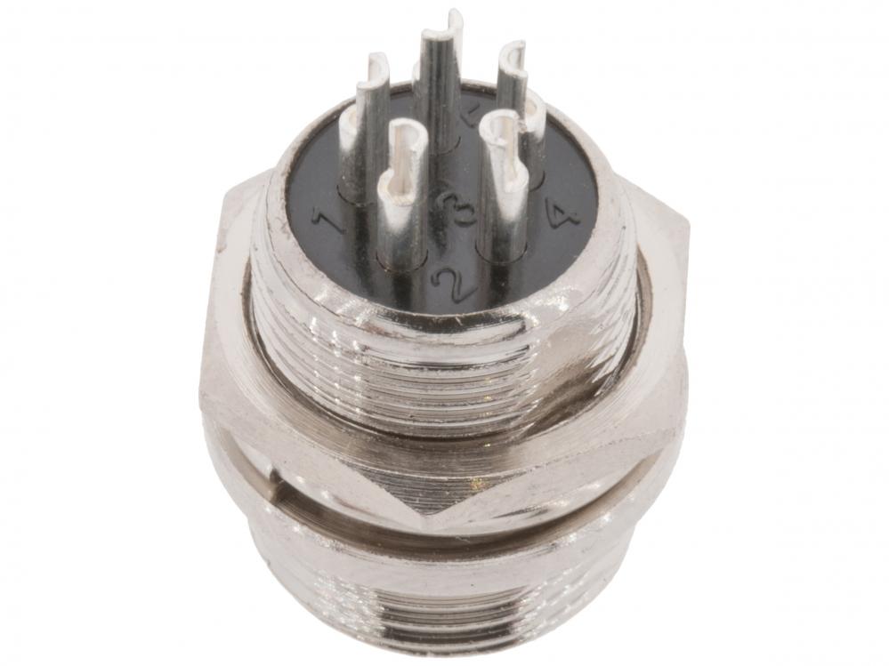 Buy Connector GX12 plug 5-pin chassi at the right price @ electrokit