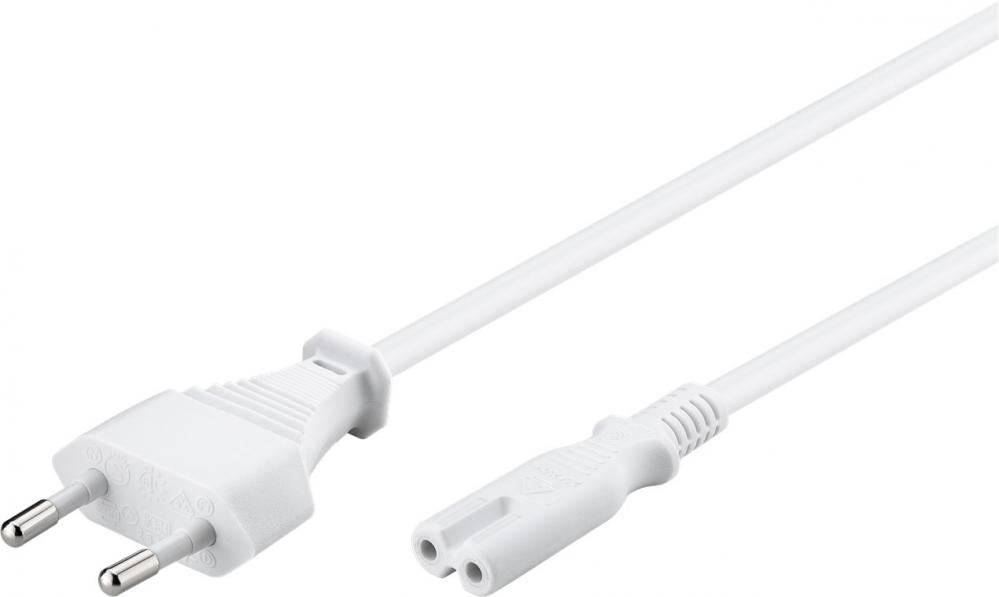 Buy Power cord CEE7/16 to C7 3.0m white at the right price @ electrokit