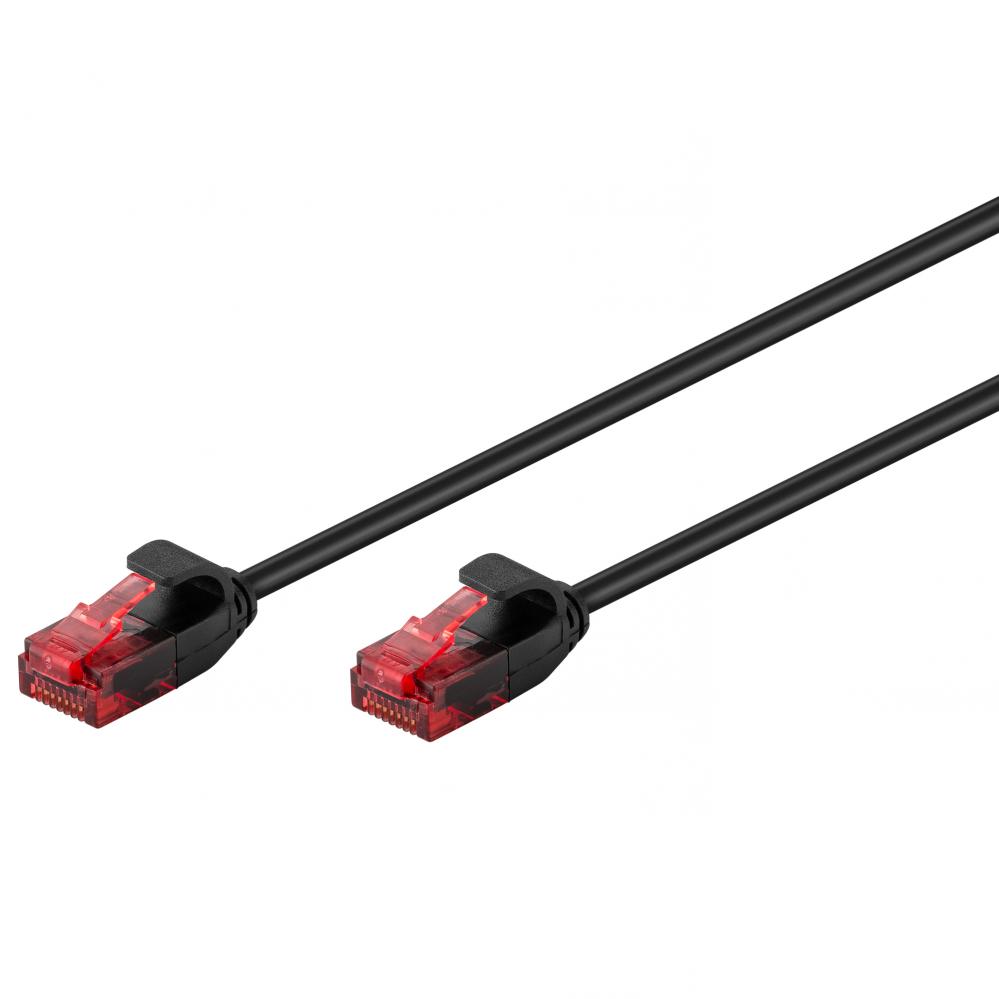 Buy UTP Cat6 slim patch cable 0.5m black Cu at the right price @ electrokit