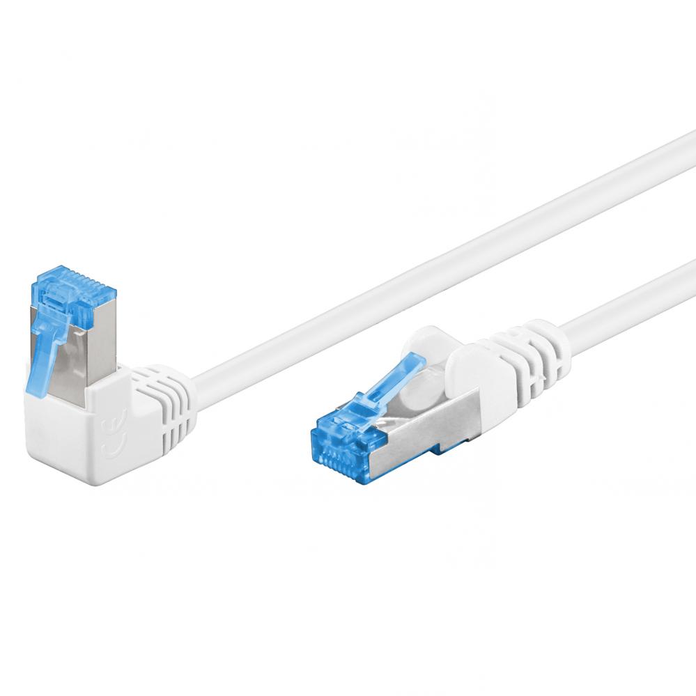 Buy S/FTP Cat6a angled patch cable 0.25m white LSZH Cu at the right price @ electrokit