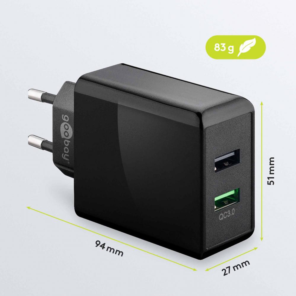 USB snabbladdare QC 3.0 28W svart | electrokit.com