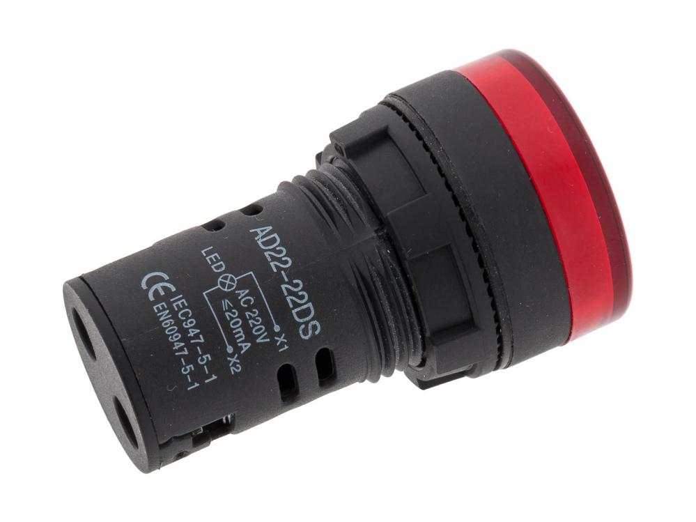 Buy Panel mount indicator LED ø22mm 230VAC red at the right price @ electrokit
