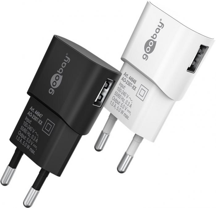 Buy 1-port USB charger 5W 1A black at the right price @ electrokit