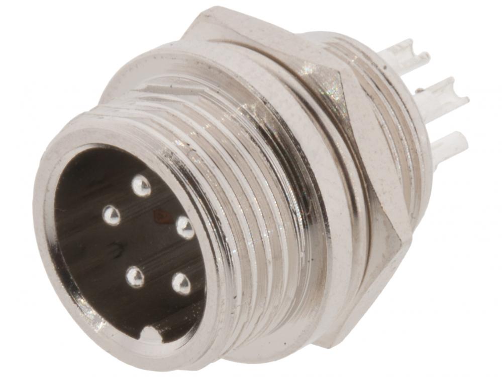 Buy Connector GX12 plug 5-pin chassi at the right price @ electrokit