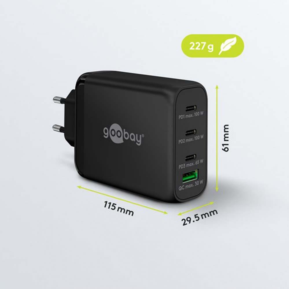 Köp USB-C PD multiport GaN laddare 100W svart till rätt pris @ electrokit