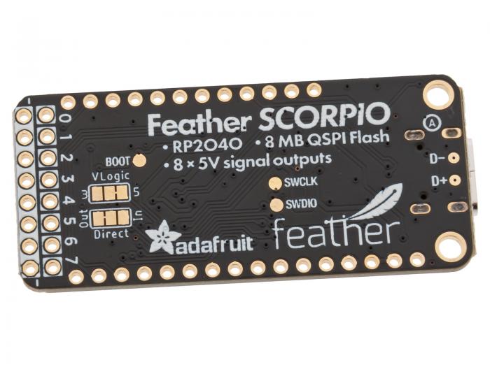 Köp Adafruit Feather RP2040 SCORPIO - NeoPixel-drivkort 8-kan till rätt pris @ electrokit