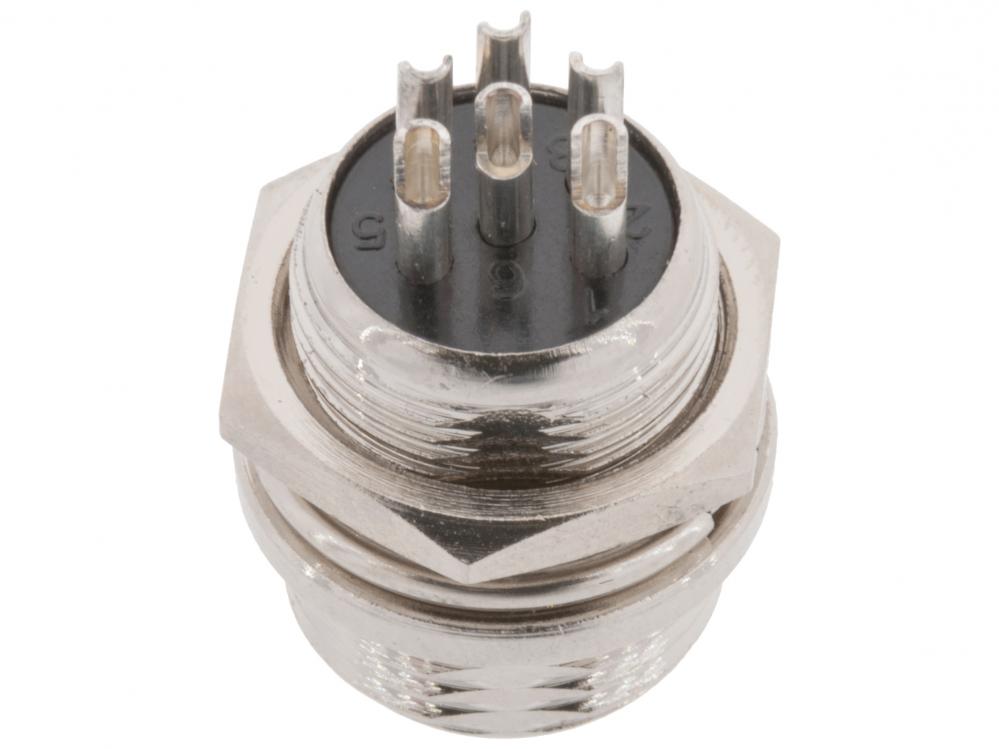 Buy Connector GX12 plug 6-pin chassi at the right price @ electrokit