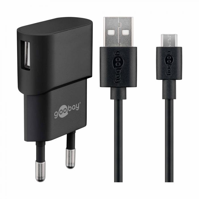 USB-laddare 5W 1A med micro-USB svart | electrokit.com