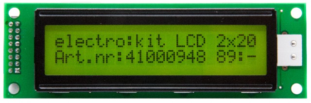 Köp LCD 2x20 tecken JHD202A STN gulgrön LED till rätt pris @ electrokit